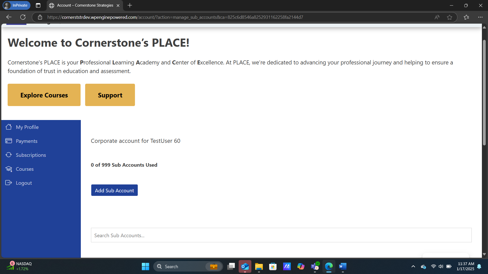 Adding Sub Accounts | Cornerstone Strategies