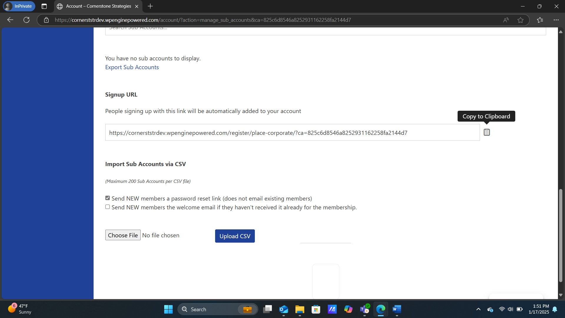 Adding Sub Accounts | Cornerstone Strategies